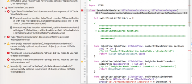 已解决 Swift中虽已实现uitableviewdatasource的必须的函数但仍报错:type Does Not Conform To Protocol