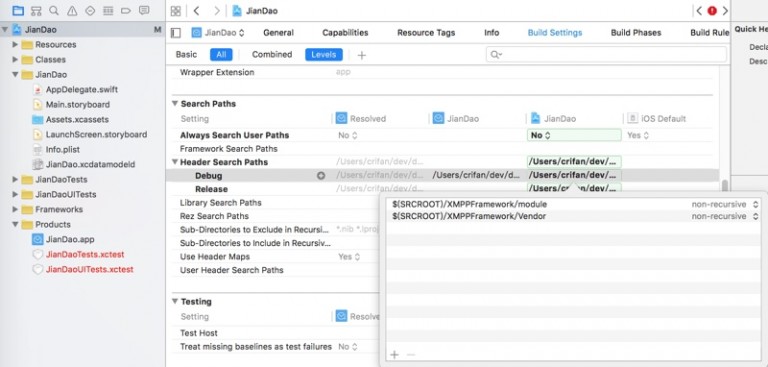 [已解决]Xcode项目中如何添加系统的编译配置：Header Search Paths和Library Search Paths – 在路上