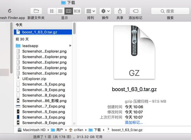 【已解决】Mac中解压boost_1_63_0.tar.gz出错：tar: Error exit delayed from previous errors – 在路上